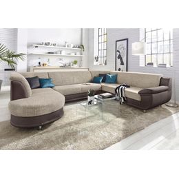 Wohnlandschaft Trendmanufaktur, B:320cm H:85cm T:94cm, braun, Kunstleder SOFTLUX / Struktur (77% Polyester; 23% Polyacryl);Luxus-Microfaser ALCAZAR