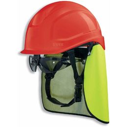 Schutzhelm pheos s-kr ies Nackenschutz + Schutzbrille mit bg Bau Förderung - Farbe:rot - Uvex