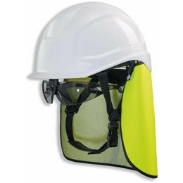 Schutzhelm pheos s-kr ies Nackenschutz + Schutzbrille mit bg Bau Förderung - Farbe:weiß - Uvex