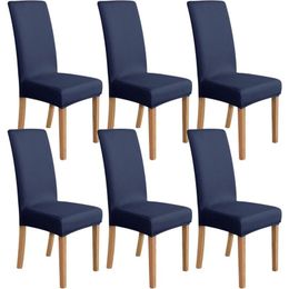 Set mit 6 Stretch-Bezügen für Esszimmerstühle, Marineblau