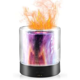 300 ml Diffusor für ätherische Öle, Ultraschall-Luftbefeuchter-Diffusor, Aromatherapie-Aroma-Diffusor mit Flammeneffekt, 3 Modi mit 7 Farben,