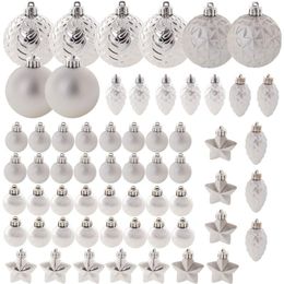 KADAX Weihnachtskugeln aus Kunststoff, Christbaumkugeln, Set aus 60 Kuglen, Silber