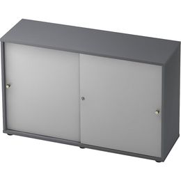 eurokraft pro Schiebetürenschrank, 1 Fachboden, Mitteltrennwand, graphit / lichtgrau