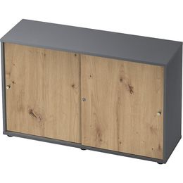 eurokraft pro Schiebetürenschrank, 1 Fachboden, Mitteltrennwand, graphit / Asteiche