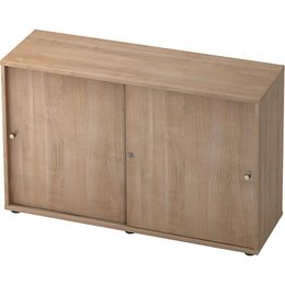 eurokraft pro Schiebetürenschrank, 1 Fachboden, Mitteltrennwand, Nussbaum-Dekor / Nussbaum-Dekor