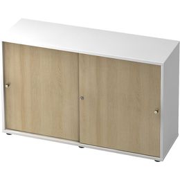 eurokraft pro Schiebetürenschrank, 1 Fachboden, Mitteltrennwand, weiß / Eiche