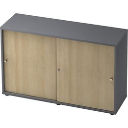 eurokraft pro Schiebetürenschrank, 1 Fachboden, Mitteltrennwand, graphit / Eiche