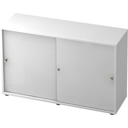 eurokraft pro Schiebetürenschrank, 1 Fachboden, Mitteltrennwand, weiß / weiß