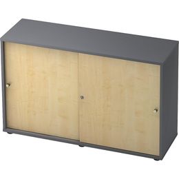 eurokraft pro Schiebetürenschrank, 1 Fachboden, Mitteltrennwand, graphit / Ahorn-Dekor