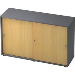 eurokraft pro Schiebetürenschrank, 1 Fachboden, Mitteltrennwand, graphit / Buche