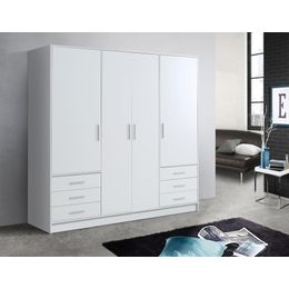 Kleiderschrank FORTE "Jupiter, Made in Europe, mit Schubladen", weiß, B:207cm H:200cm T:60cm, FSC-zertifizierter Holzwerkstoff, Schränke, Drehtürenschrank, viel Stauraum, 2 Breiten und 4 Farben