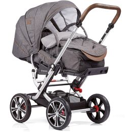 Kombi-Kinderwagen Gesslein "F10 Air+, eloxiert/tabak, grau meliert/Streifen", Baby, grau (eloxiert, tabak, grau meliert, streifen), Obermaterial: 100% Polyester, Kinderwagen, mit Tragetasche C1 Lift; Design & Handarbeit aus Deutschland