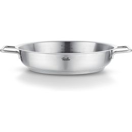 Servierpfanne Fissler "Fissler Pure Collection Servierpfanne 24cm", silber (silberfarben), H:6,5cm L:38cm Ø:28cm, Pfannen, Backofengeeignet bis 230C, Schüttrand, Made in Germany