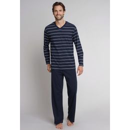 Pyjama Schiesser ""selected premium inspiration"" Gr. 50 (M), blau (803, dunkelblau), Kinder, Single Jersey, Obermaterial: 100% Baumwolle, unifarben, gestreift, Homewear-Sets, mit V-Ausschnitt