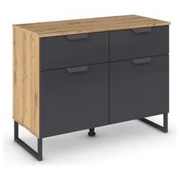 Vertiko Rauch "Dark&Wood by Aditio", grau (eiche artisan, graumetallic), B:93cm H:73cm T:44cm, Holzwerkstoff, Sideboards, im Industrial Style mit Kufenfuß, 2 Schubladen mit Softclose-Funktion