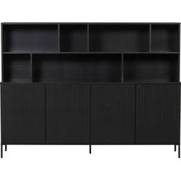 Buffet Woood "Gravu", schwarz, B:200cm H:150cm T:44cm, FSC-zertifizierter Holzwerkstoff, Schränke, viel Stauraum, Push-to-Open Funktion, H 150 cm x B 200 cm