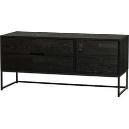 TV-Bank Woood, schwarz (schwarz, b, h, t: 120 cm x 55 cm x 44 cm), B:120cm H:55cm T:44cm, Holz teilmassiv, Sideboards