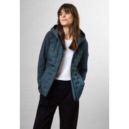 Kurzjacke Cecil, Damen, Gr. XL (44), blau (dull teal blau), Stoff, 68% Polyester, 27% Viskose, 5% Elasthan, unifarben, casual, gerade normal, ohne Ausschnitt, Langarm Bündchen, Jacken, mit Kapuze