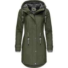 Regenjacke PEAK TIME "L60042" Gr. S (36), grün (olivgrün), Damen, Obermaterial: 100% Polyurethan, Futter 1: 100% Polyester, Futter 2: 60% Baumwolle, 40% Polyester, Wattierung: 100% Polyester, Jacken, stylisch taillierter Regenmantel für Damen, Topseller