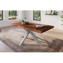 Esstisch 180 x 90 cm Akazie massiv nussbaum Baumkantentisch Spider-Gestell silber ATLAS