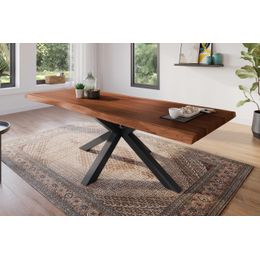 Esstisch 240 x 100 cm Akazie massiv nussbaum Baumkantentisch Spider-Gestell schwarz ATLAS