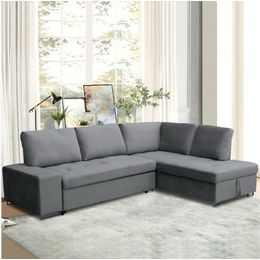 Happy Home Ecksofa mit Stauraum und Bettfunktion mit Samtbezug HSP113-GRA grau