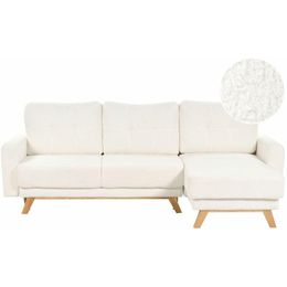 Beliani 3-Sitzer Ecksofa Weiß Bouclé-Bezug mit Chaiselongue Linksseitig Schlaffunktion L-Form Steppung Skandi Schlafsofa Wohnzimmer Ausstattung