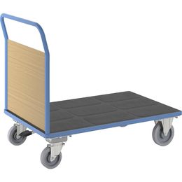 eurokraft pro Plattformwagen mit Holzwänden, mit 1 Stirnwand, mit Zentralstopp, LxB 1300 x 800 mm