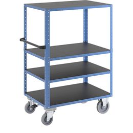eurokraft pro Etagenwagen CustomLine, 4-seitig offen, 4 Etagen, mit Zentralstopp, lichtblau RAL 5012