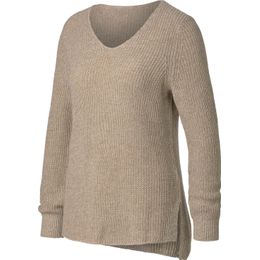Damen Langarm-Pullover in Rippenstrick champagner-meliert, Gr&ouml;&szlig;e 42