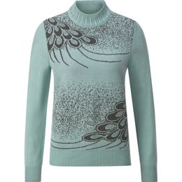 Damen Stehkragenpullover mit Intarsien-Muster kalkmint-gemustert, Gr&ouml;&szlig;e 40