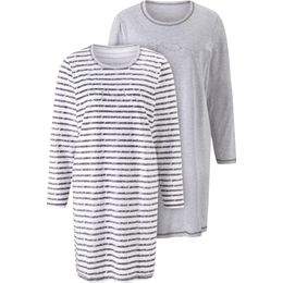 w&auml;schepur Damen Langarm Sleepshirts grau + grau-gestreift Gr&ouml;&szlig;e 52/54
