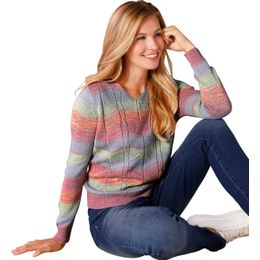 Damen V-Ausschnitt-Pullover mit Farbverlauf flamingo-flieder-gemustert, Gr&ouml;&szlig;e 52