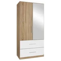 Kleiderschrank Rauch "Alvor", weiß (struktureichefarben hell, weiß), B:91cm H:197cm T:54cm, Schränke, Drehtürenschrank Kleiderschrank