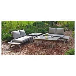 Garten-Essgruppe Garden Pleasure "CELIA", grau (grau, taupe, grau, grau), B:333cm H:78cm T:173cm, Aluminium, Kunststoff, Sitzmöbel-Sets, mit bequemer Polsterung