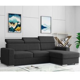 Ecksofa TOKIO Webstoff Anthrazit Schwarz mit Bett und Bettkasten Sofa Schlafsofa Wohnlandschaft Pols