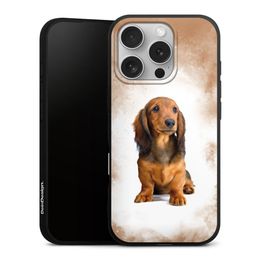 DeinDesign iPhone 16 Pro Handy Premium Silikon H&uuml;lle Handyh&uuml;lle schwarz Case Pet Dachshund Dog Silikon Premium Case