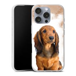 DeinDesign iPhone 16 Pro Handy Silikon H&uuml;lle Case wei&szlig; Handyh&uuml;lle Pet Dachshund Dog Silikon Case