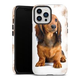 DeinDesign iPhone 13 Pro Max Handy Panzer Handyh&uuml;lle robuste Outdoor H&uuml;lle Schutzh&uuml;lle gl&auml;nzend Pet Dachshund Dog Tough Case