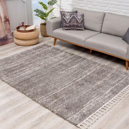 Hochflor-Teppich Carpet City "Pulpy 524" Gr. 4, grau, B:200cm H:30mm L:290cm, Kunstfaser, Teppiche, Fransenteppich, besonders weich, mit Fransen, Meliert