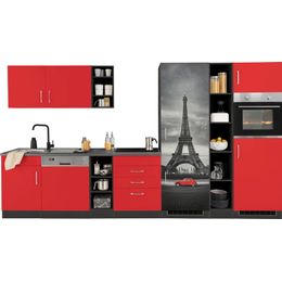 Küchenzeile KOCHSTATION "KS-Paris", rot (küche: rot, grafit, korpus: grafit, arbeitsplatte: anthrazit), B:350cm T:60cm, Komplettküchen-Sets, ohne E-Geräte, Breite 350 cm