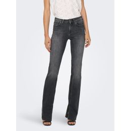 Bootcut-Jeans Only "ONLBLUSH HW SLIT FLR RAW DNM", Damen, Gr. M (38), Länge 34, schwarz (schwarz denim), Denim/Jeans, Obermaterial: 93% Baumwolle, 5% Elastomultiester, 2% Elasthan, Abriebeffekte, modisch, Jeans