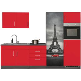 Küchenzeile KOCHSTATION "KS-Paris", rot (küche: rot, grafit, korpus: grafit, arbeitsplatte: anthrazit), B:280cm T:60cm, Komplettküchen-Sets, ohne E-Geräte, Breite 280 cm