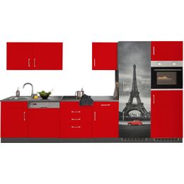 Küchenzeile KOCHSTATION "KS-Paris", rot (küche: rot, grafit, korpus: grafit, arbeitsplatte: anthrazit), B:340cm T:60cm, Komplettküchen-Sets, ohne E-Geräte, Breite 340 cm