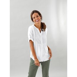 Longbluse Inspirationen Gr. 42, beige (ecru), Damen, 100% Viskose, Spitzenbesatz:100% Baumwolle, unifarben, Blusen