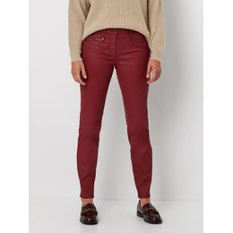 Stretch-Hose Toni "Perfect Shape Skinny Zip" Gr. 42, N-Gr, rot (rusty rot), Damen, Web, Obermaterial: 52% Baumwolle, 46% Lyocell, 2% Elasthan, unifarben, Hosen, mit Reißverschlusstaschen