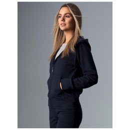 Sweatjacke TRIGEMA "TRIGEMA Kapuzenjacke" Gr. L, blau (navy), Damen, 50% Baumwolle, 50% Polyester, Sweatjacken