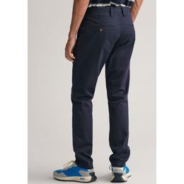 Chinohose Gant "SLIM TWILL CHINOS" Gr. 30, Länge 34, blau (marine), Herren, Twill, Obermaterial: 98% Baumwolle, 2% Elasthan, Hosen, mit gefütterten Seitentaschen