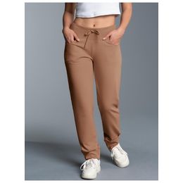 Sweathose TRIGEMA "TRIGEMA Jogginghose in leichter Sweat-Qualität", Damen, Gr. L, US-Größen, braun (haselnuss), 50% Baumwolle, 50% Polyester, sportlich, Hosen