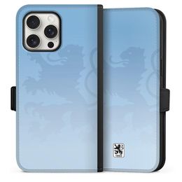 DeinDesign iPhone 15 Pro Max Handy Klapph&uuml;lle Handyh&uuml;lle aus Kunst Leder schwarz Flip Case Official Licensed Product Logo Tsv 1860 M&uuml;nchen Sideflip mit Lasche